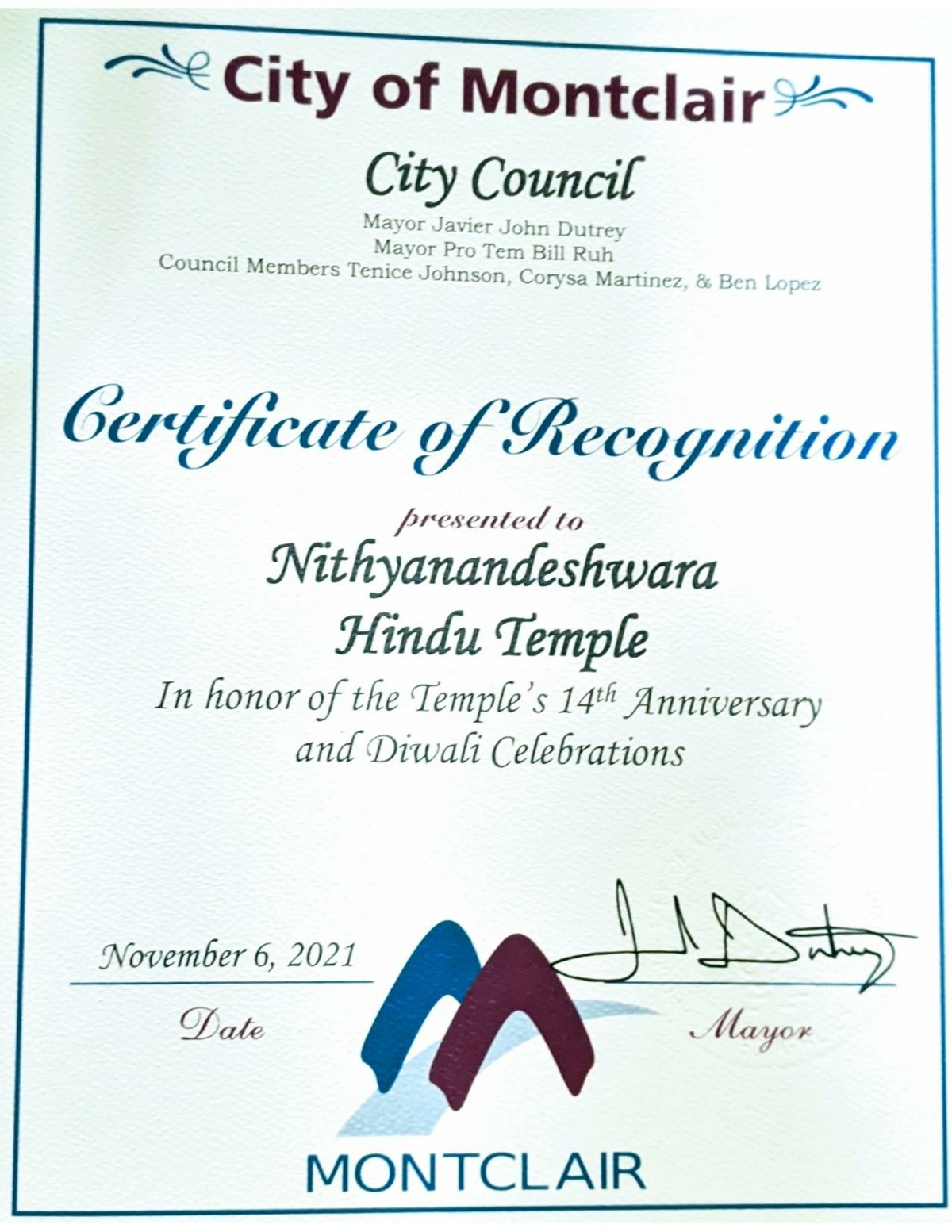 File:Certificate of Recognition from the City of Montclair City Council ...