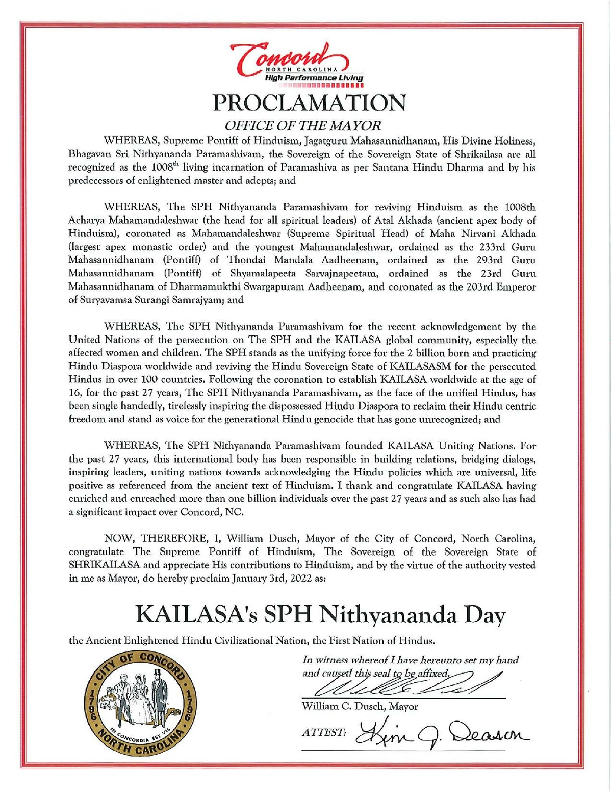 File:Mayor William C. Dusch Concord, NC Proclamation.pdf - Nithyanandapedia