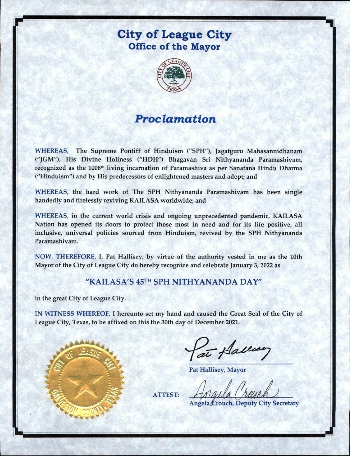 File:Proclamation by Mayor Pat Hallisey.pdf - Nithyanandapedia