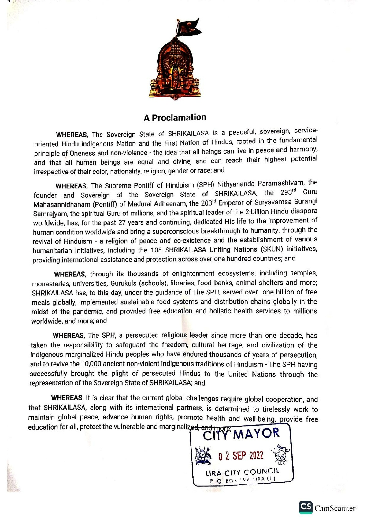 File:Proclamation from His Worship Mayor Sam Atul - Mayor of Lira City ...