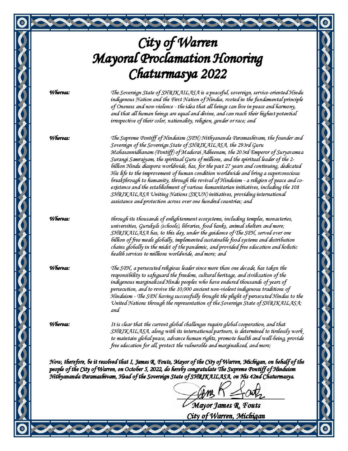 File:Proclamation from Hon. James Fouts - Mayor of City of Warren ...